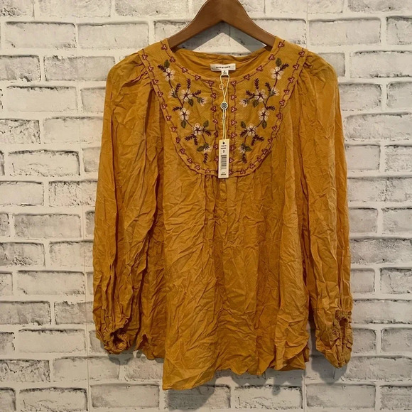 Max Studio | Tops | Nwt Womens Max Studio Mustard Colored Embroidered ...